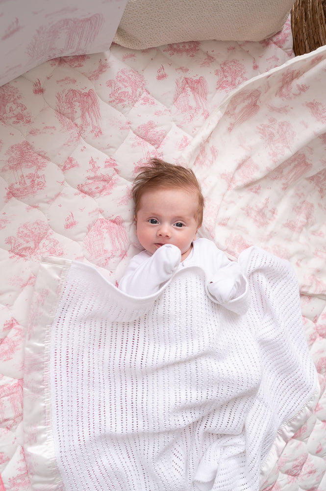 Spring Toile Pink Cellular Baby Blanket | The Gilded Bird US