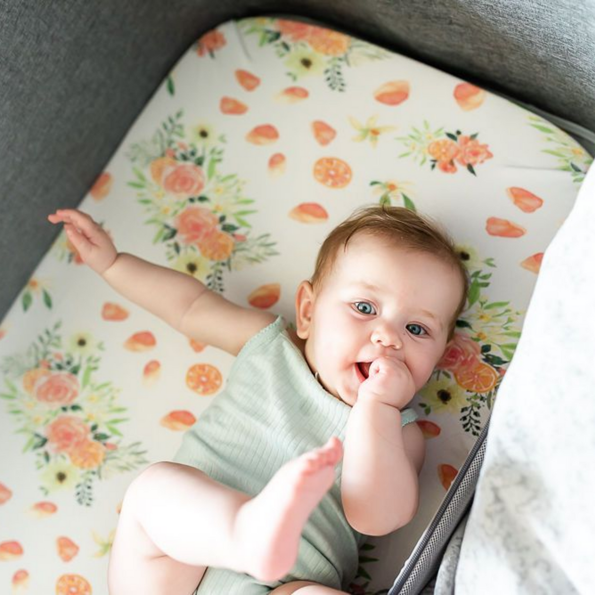 Orange Bloom Bedside Crib Sheet/Changing Mat Cover | The Gilded Bird ...